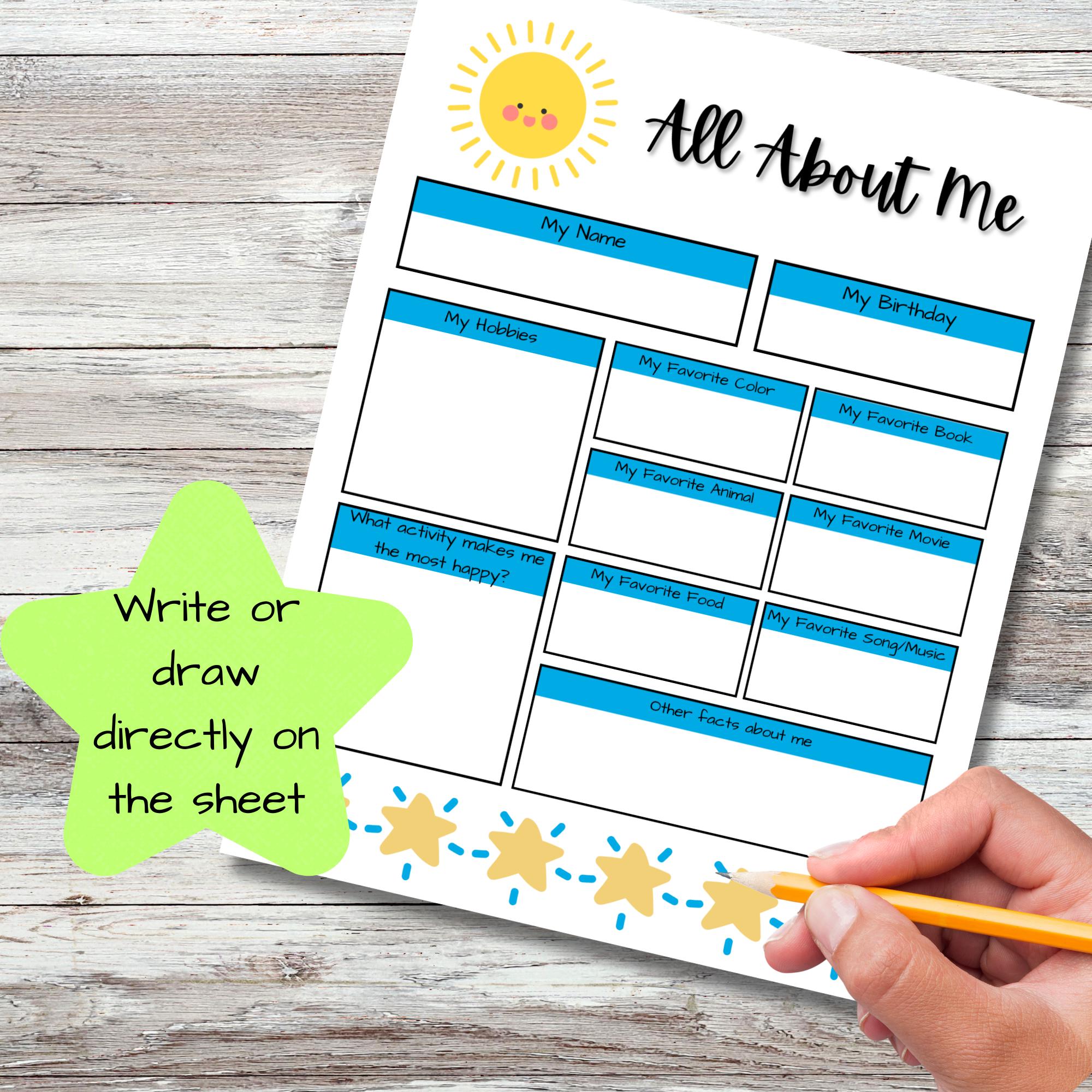 Printable All About Me; Elementary School Activity, About Me ...