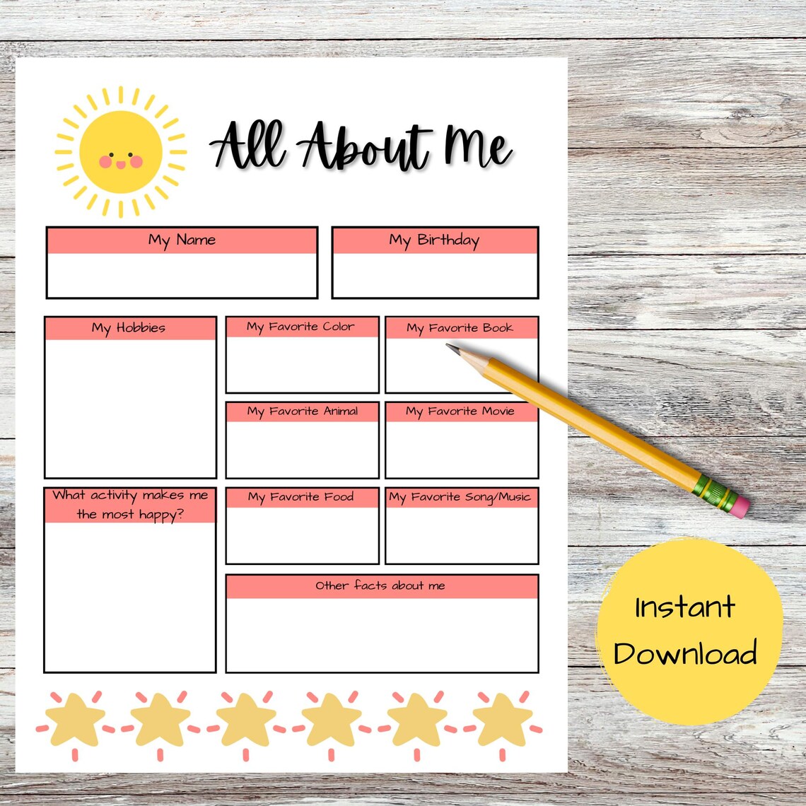 Printable All About Me; Elementary School Activity, About Me ...