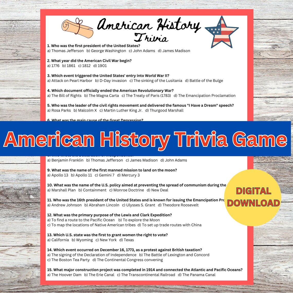 American History Trivia Game, US History Quiz, American Trivia Quiz ...