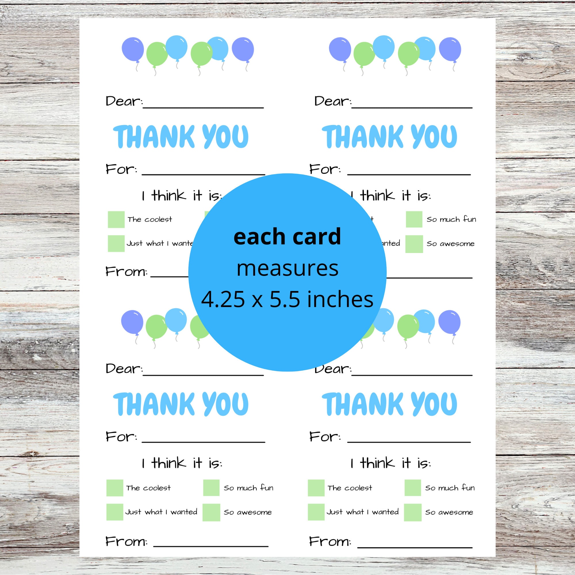Printable Fill-in-the-blank Thank You Cards for Boys: Blue & Green ...