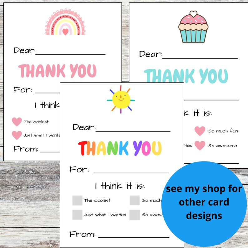 Rainbow Printable Fill in the Blank Thank You Cards, Boys and Girls ...
