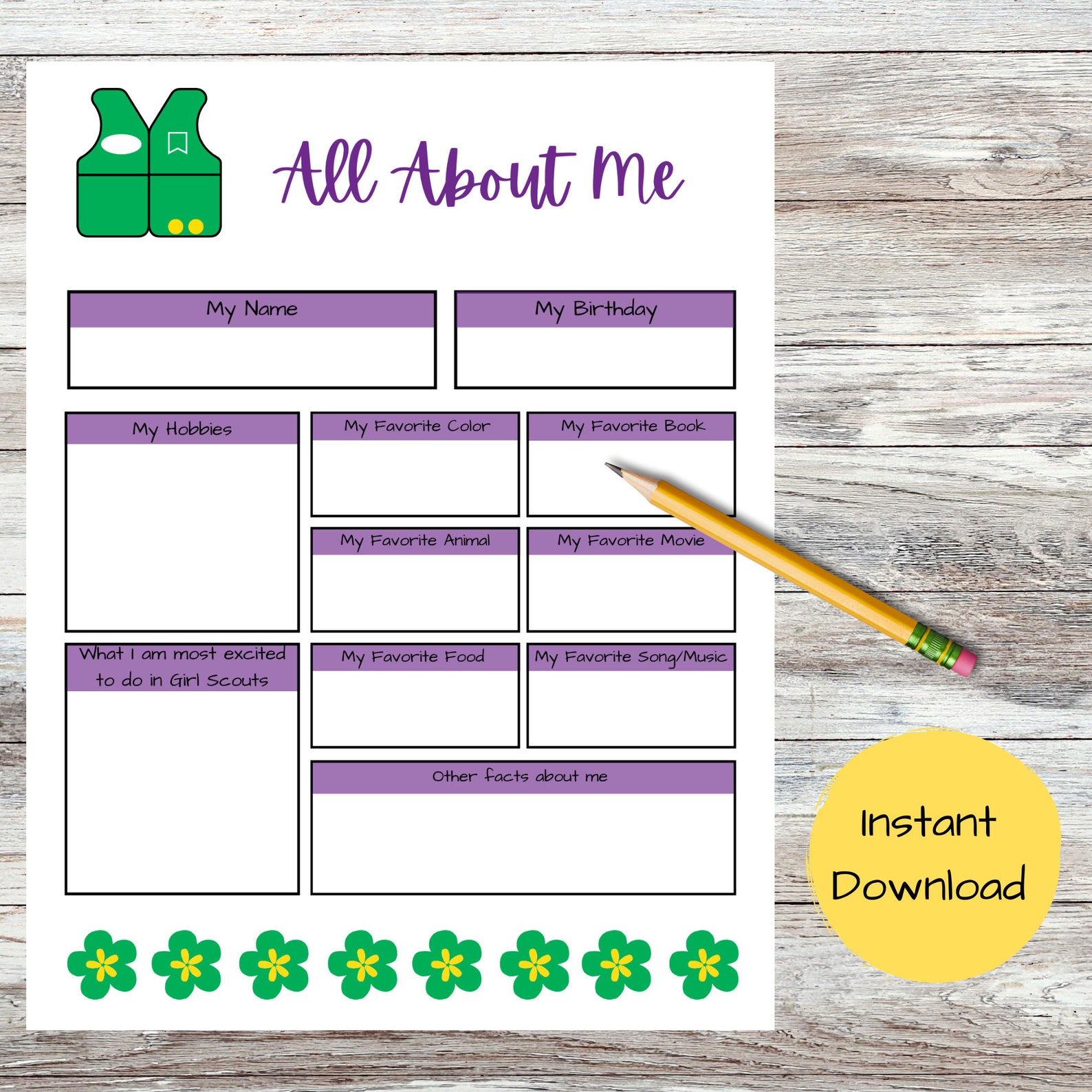 Printable Junior Girl Scout All About Me; New Troop Member All About Me ...