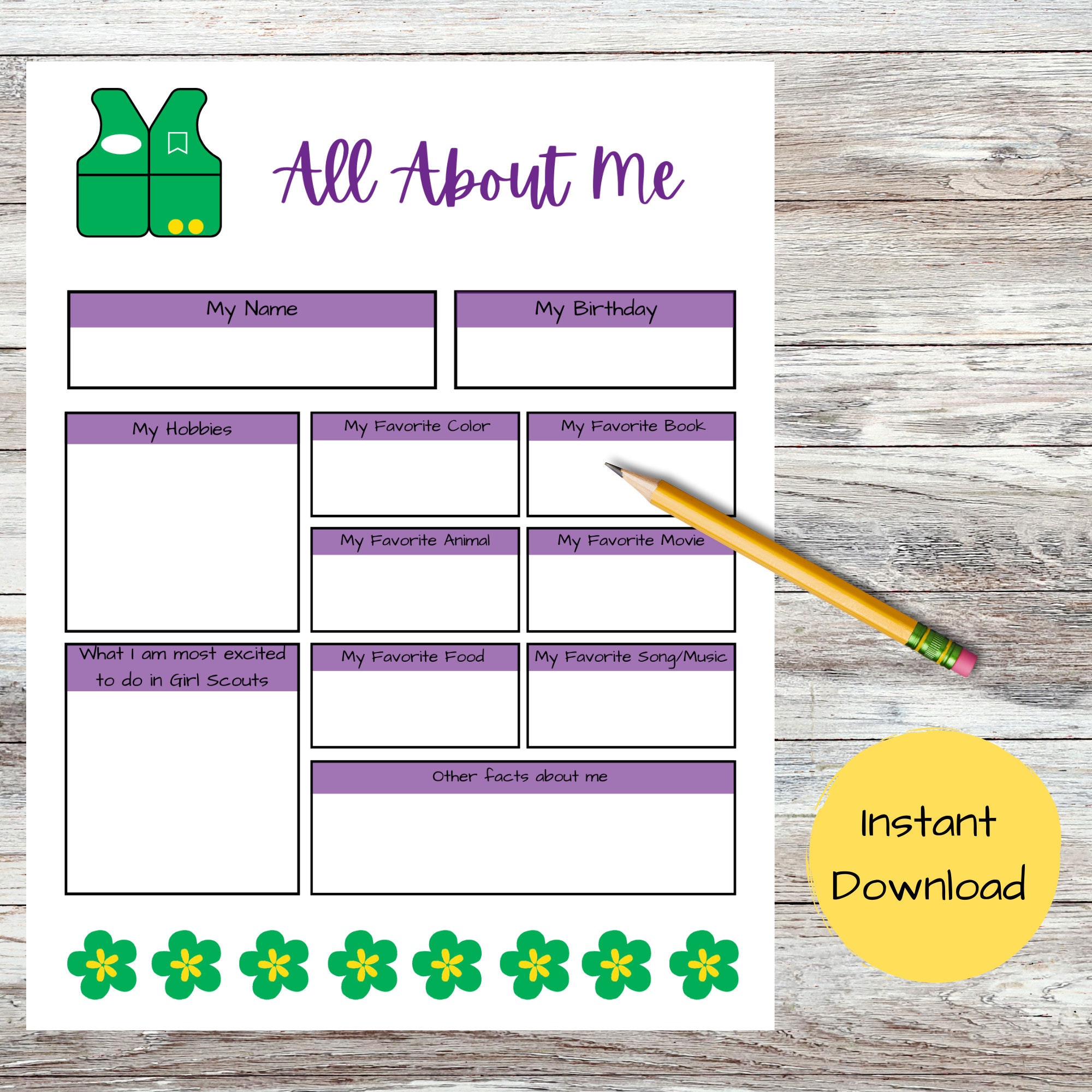 Printable Junior Girl Scout All About Me; New Troop Member All About Me ...