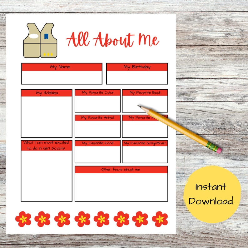 Printable Cadette Girl Scout All About Me; New Troop Member All About ...