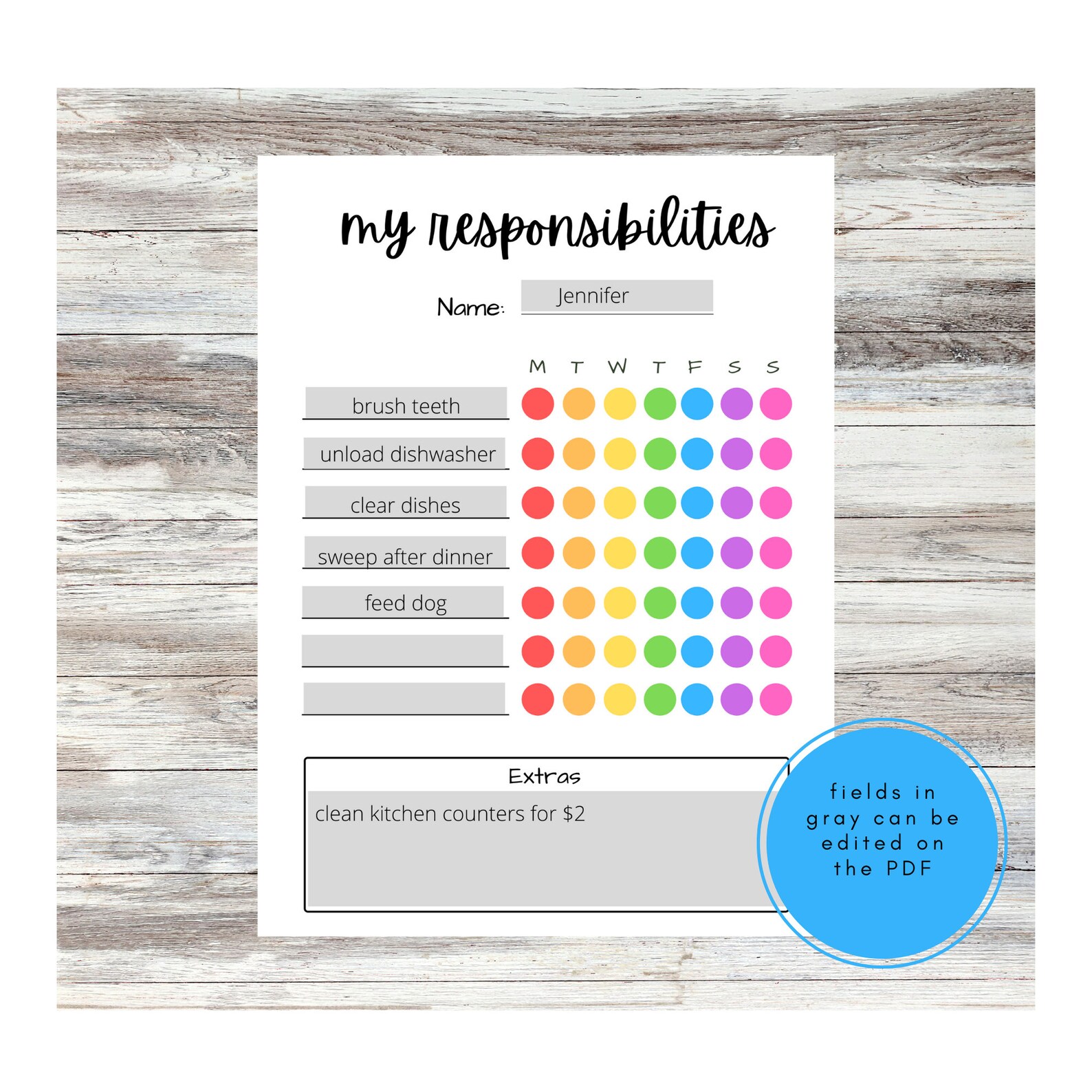 Printable Kids Chore Chart Responsibility Chart Kids Chores - Etsy