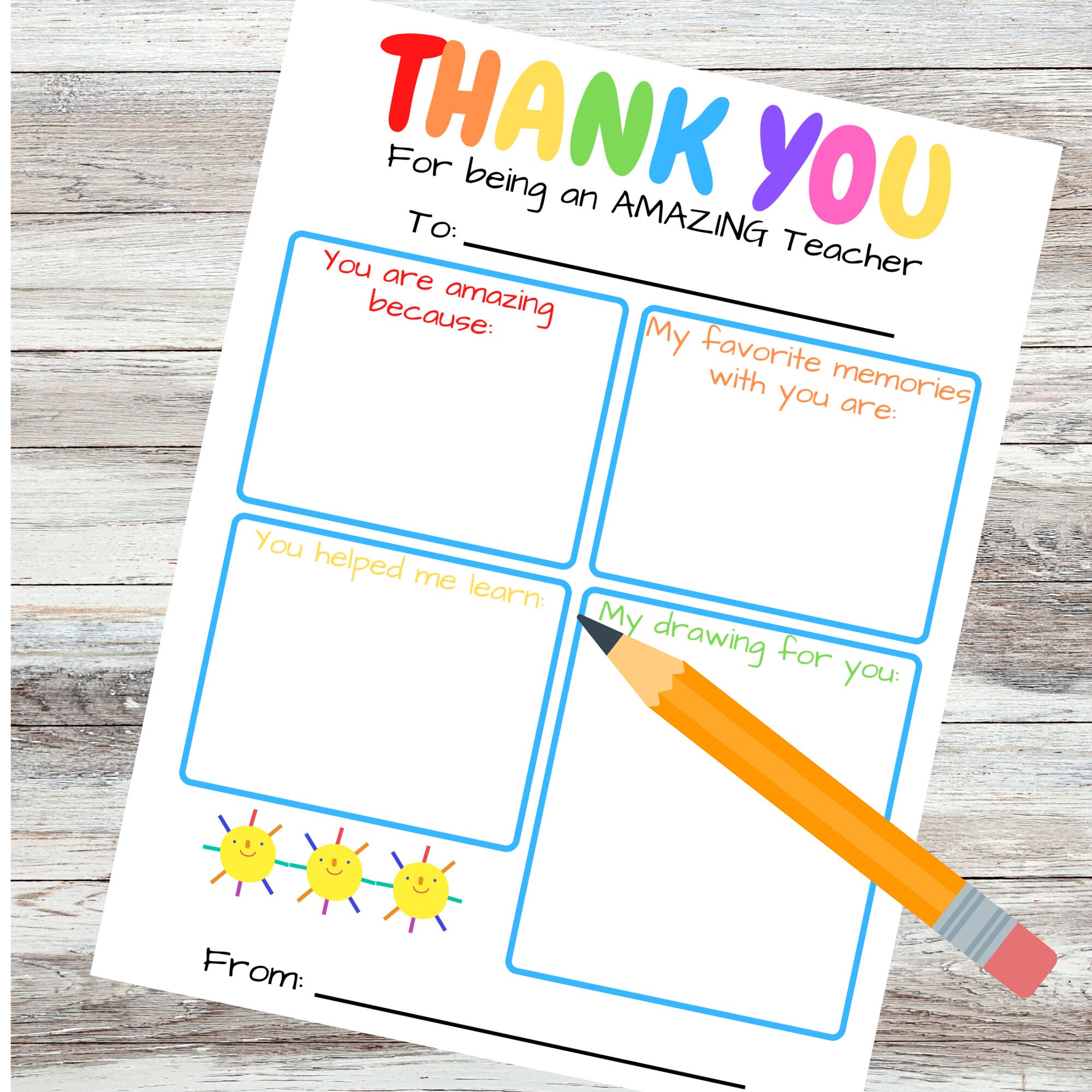 Teacher Appreciation Gift; Printable Fill in the Blank Kids Thank You ...