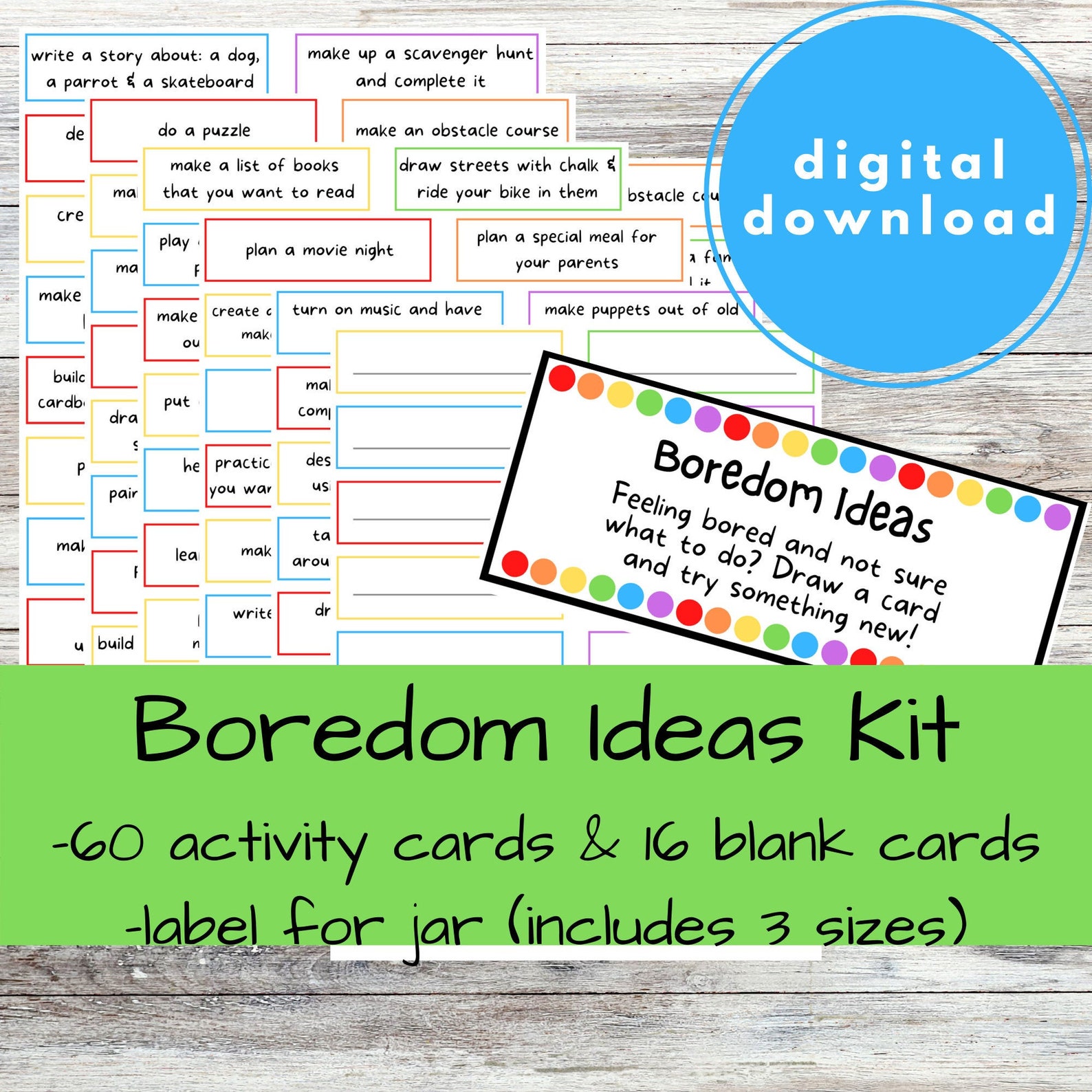 Bored Jar Cards, Boredom Jar Kit, Kids Activity Cards, I'm Bored ...