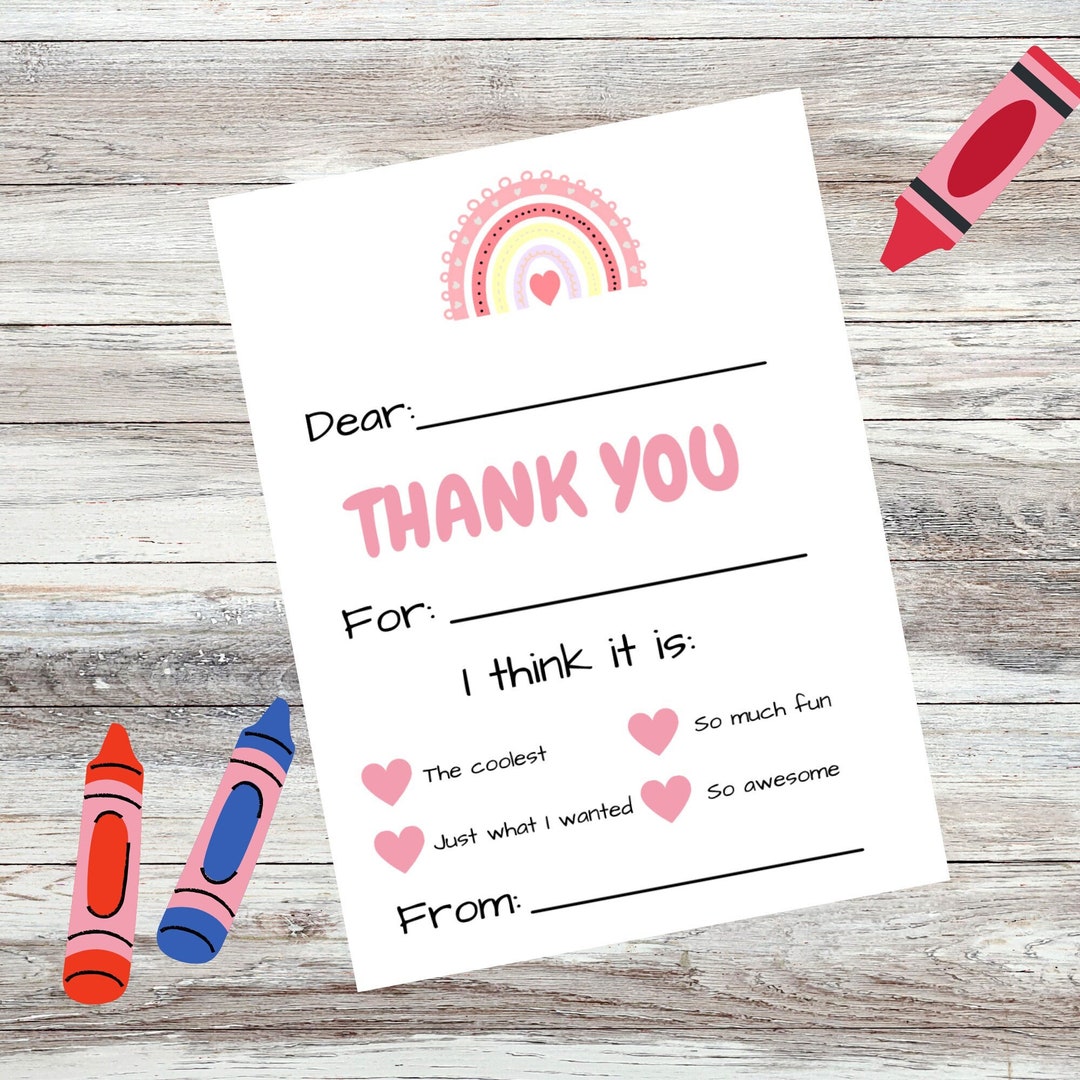 Printable Pink Kids Thank You Cards - Fillable Birthday Party Notes for ...
