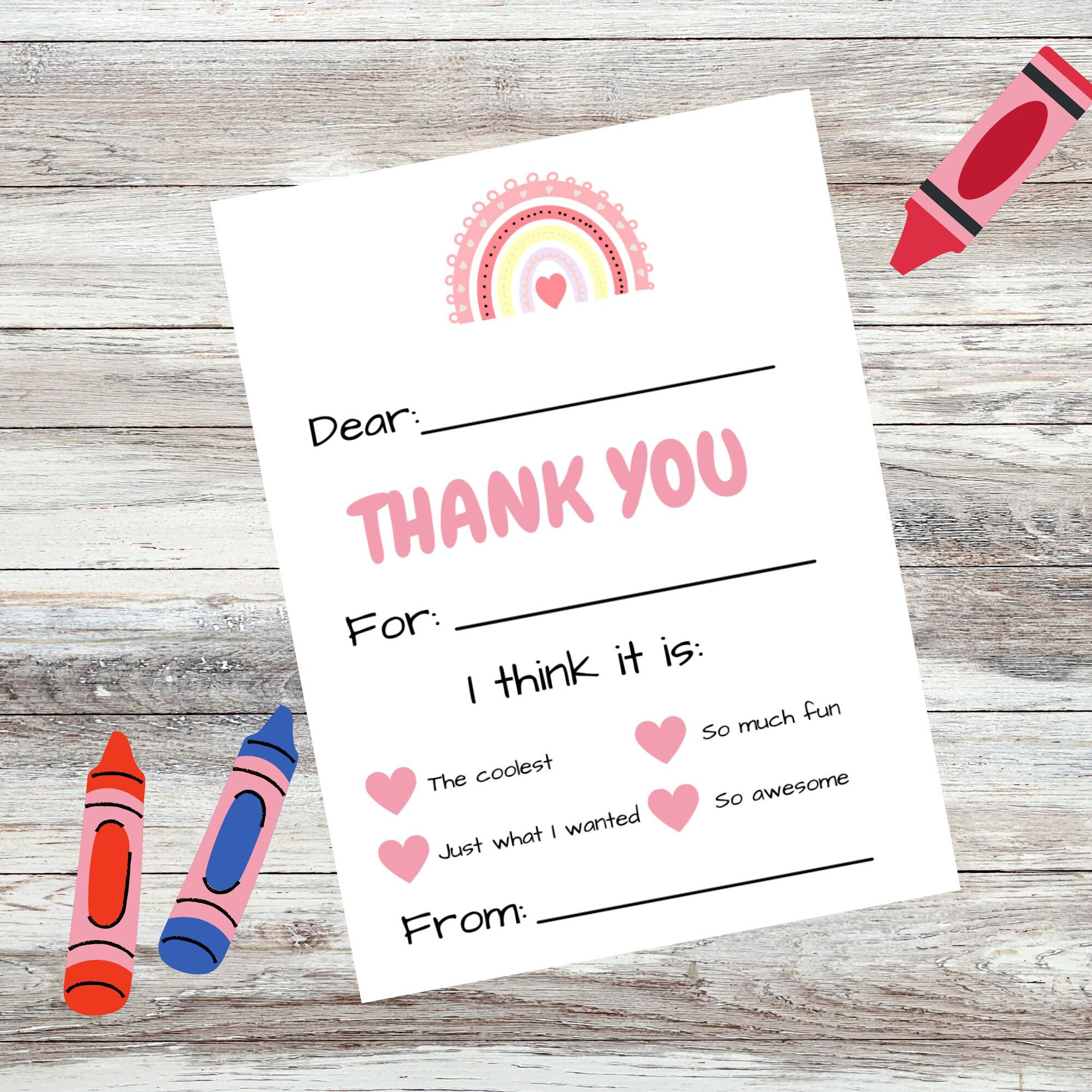 Pink Printable Fill in the Blank Kids Thank You Cards, Thank You Kids ...
