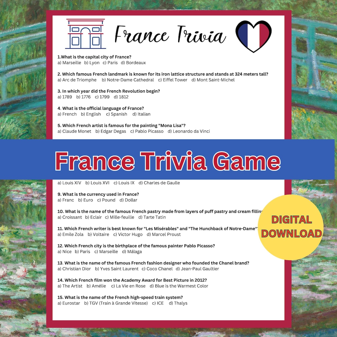 France Trivia Game, French Quiz, France Travel Game, French Trivia Quiz ...