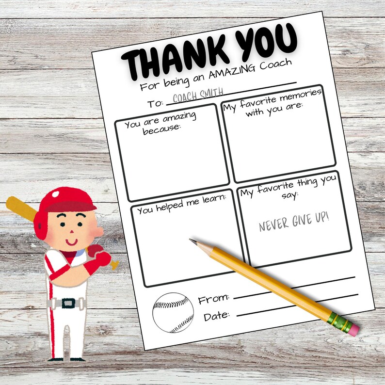 Printable Baseball Coach Thank You Letter – Fillable PDF Gift From Team ...