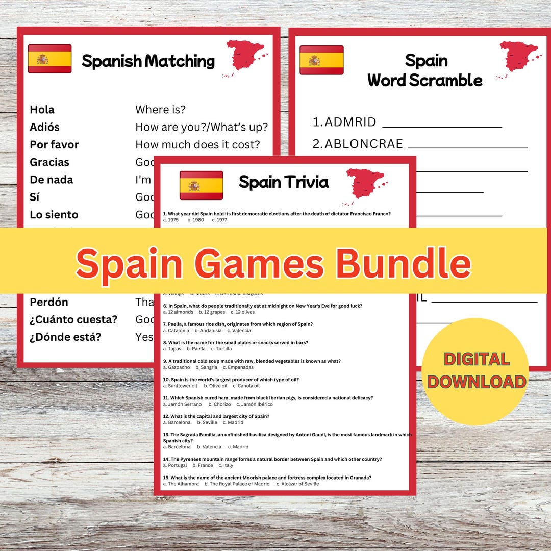 Spain Games Bundle | 3 Fun Spanish Games (trivia, Matching, Scramble ...