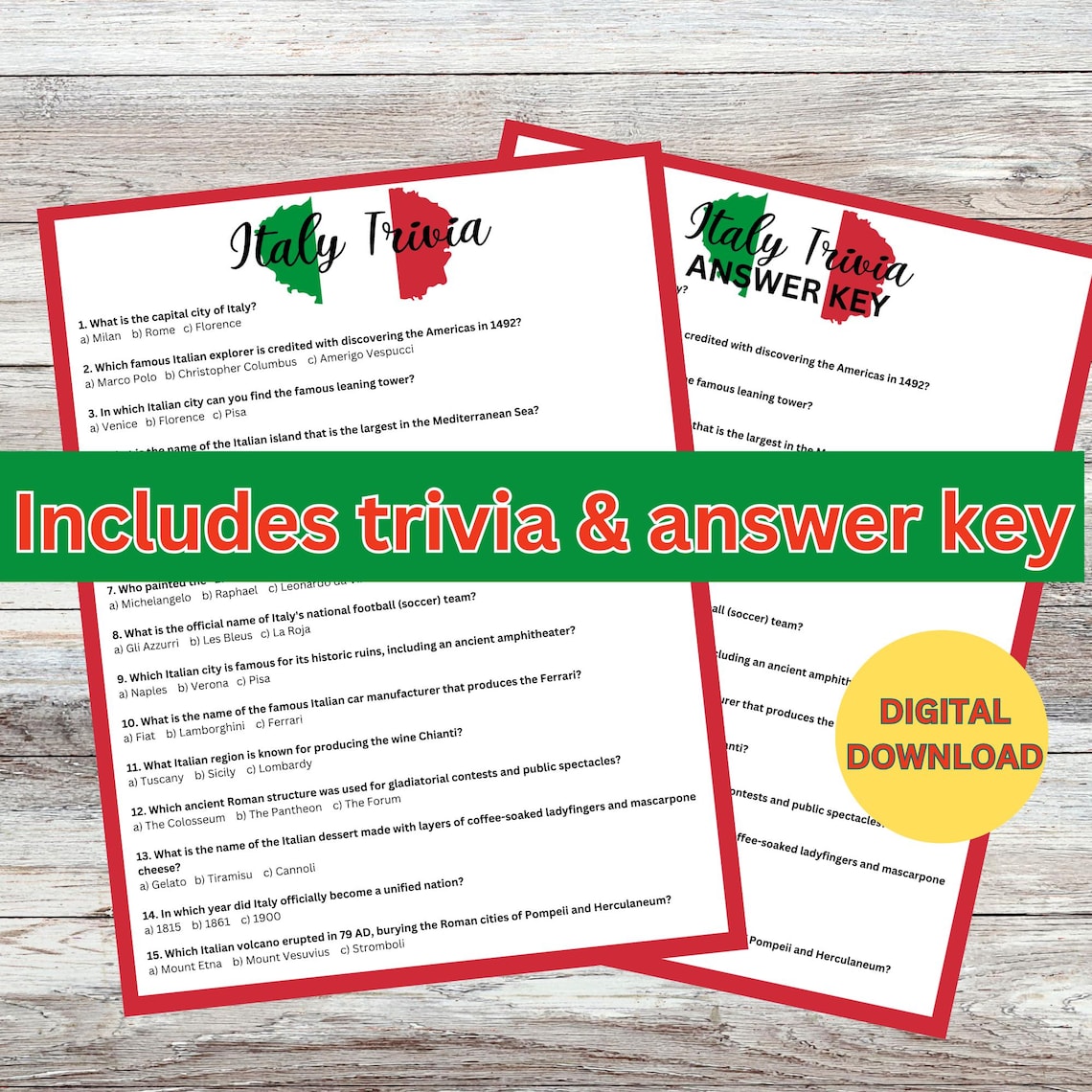 Italy Trivia Game, Italian Quiz, Italy Travel Game, Italian Trivia Quiz ...