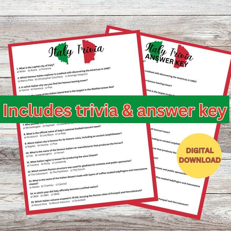 Italy Trivia Game, Italian Quiz, Italy Travel Game, Italian Trivia Quiz ...