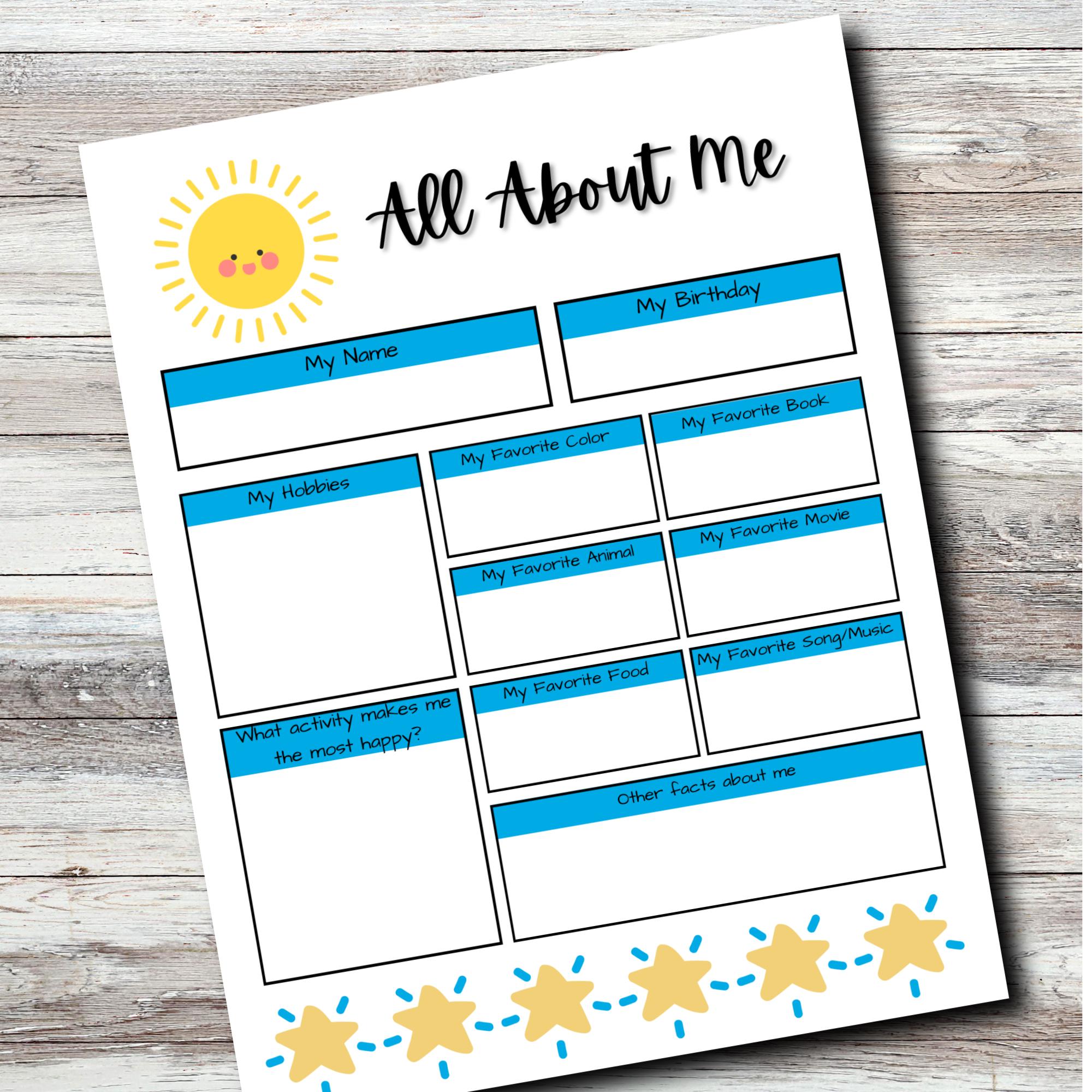 Printable All About Me; Elementary School Activity, About Me ...