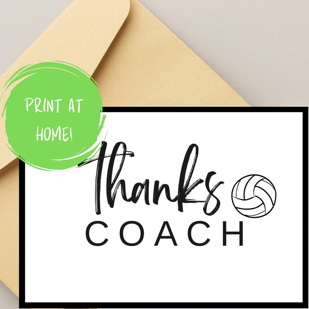 Printable Volleyball Coach Thank You Card | DIY Foldable 5x7 Card ...