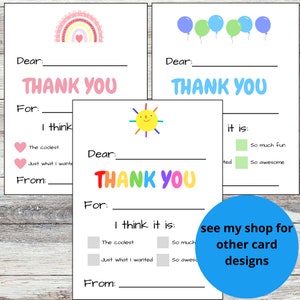Printable Fill in the Blank Kids Thank You Cards, Thank You Kids ...