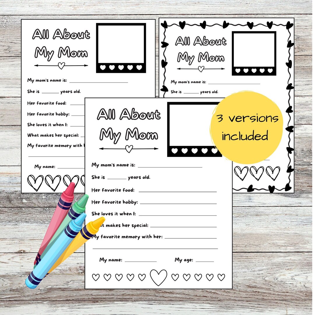 All About Mom, Printable Mothers Day Gift, All About My Mom Coloring ...