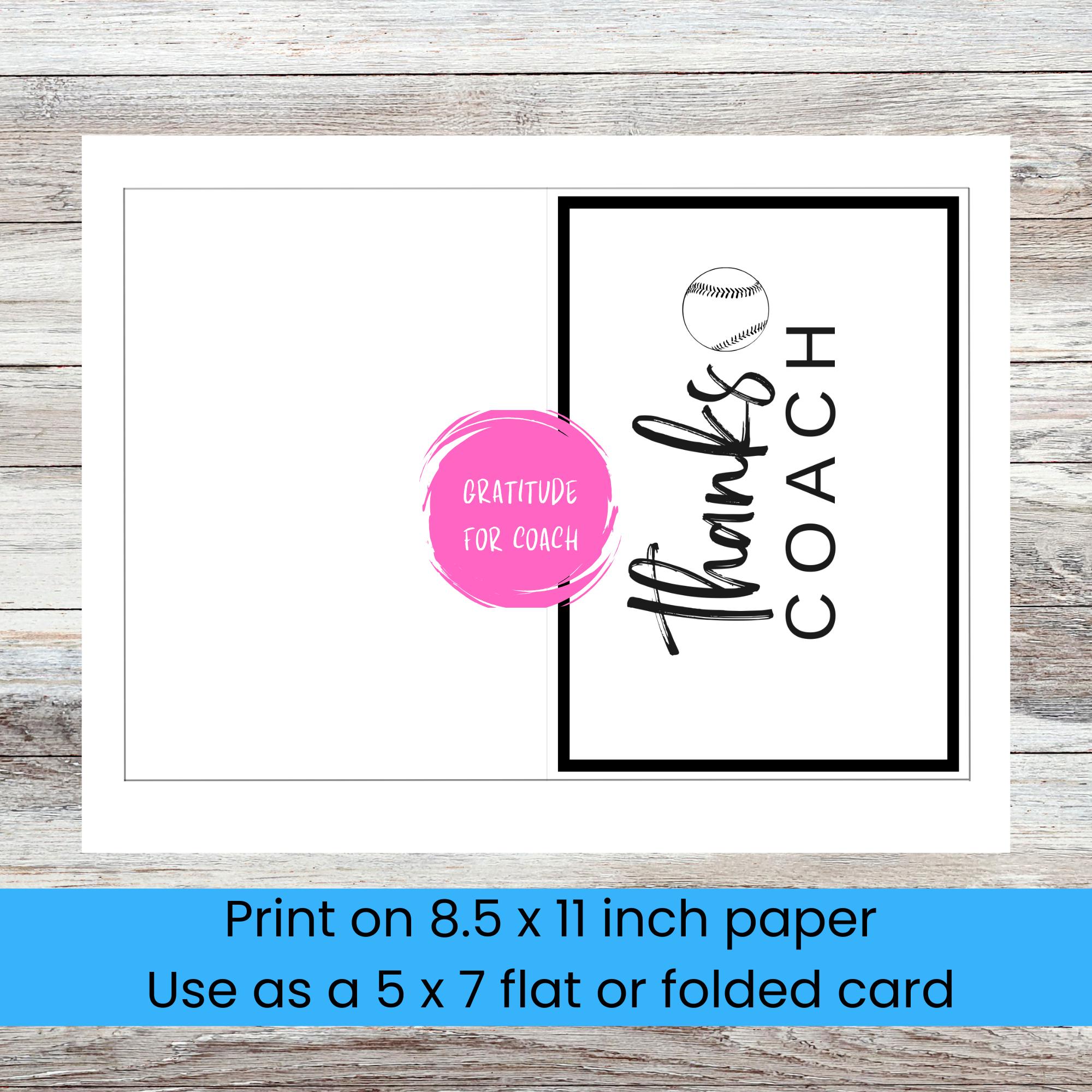 Printable Baseball Coach Thank You Card | DIY Foldable 5x7 Card ...