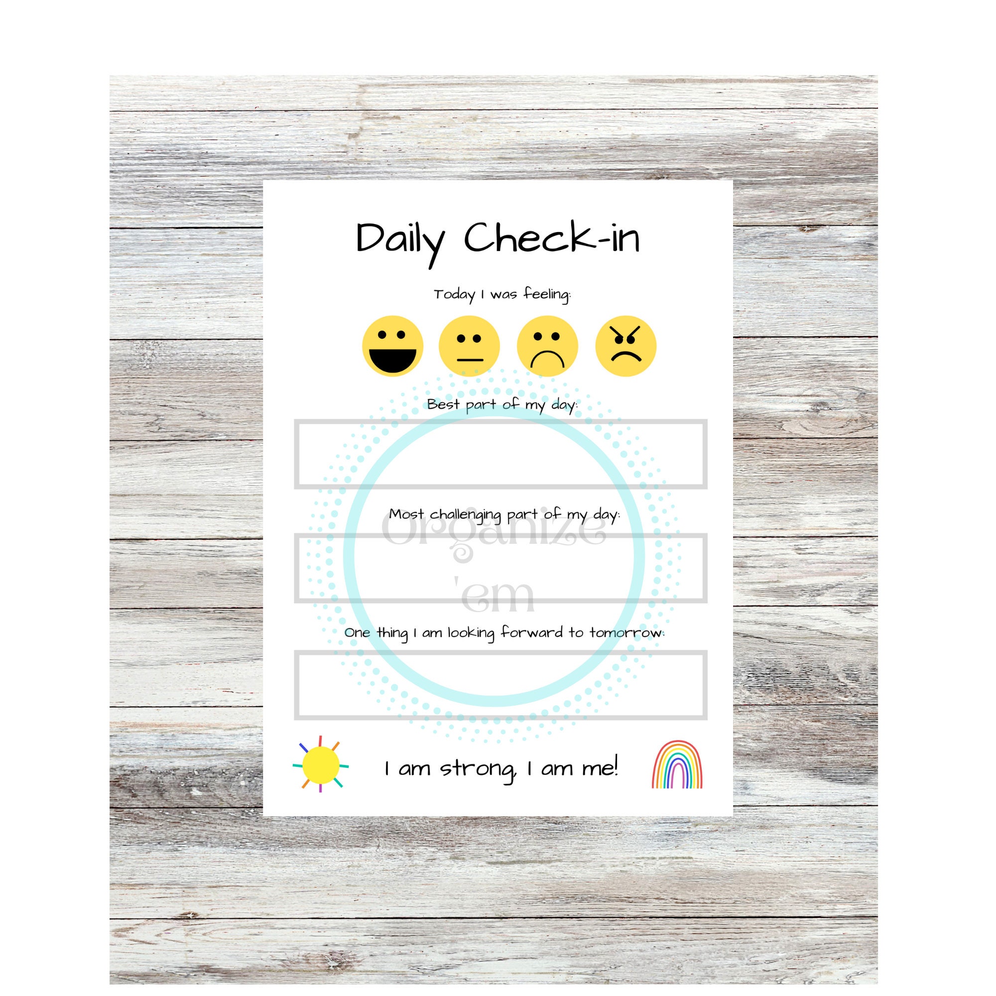 Printable Daily Check-in for Kids, How Am I Feeling, Today I Was ...