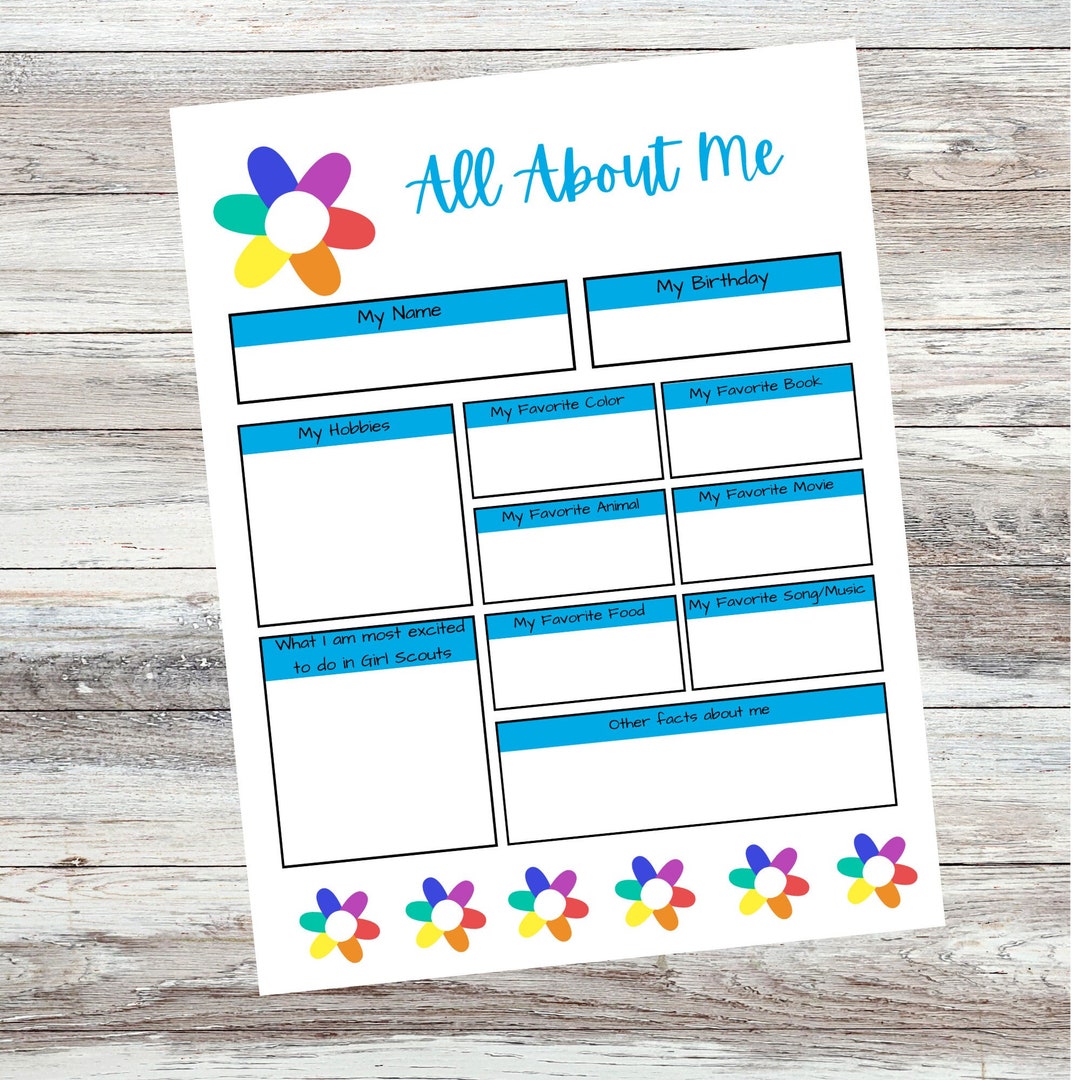 Printable Daisy Girl Scout All About Me; New Troop Member All About Me ...