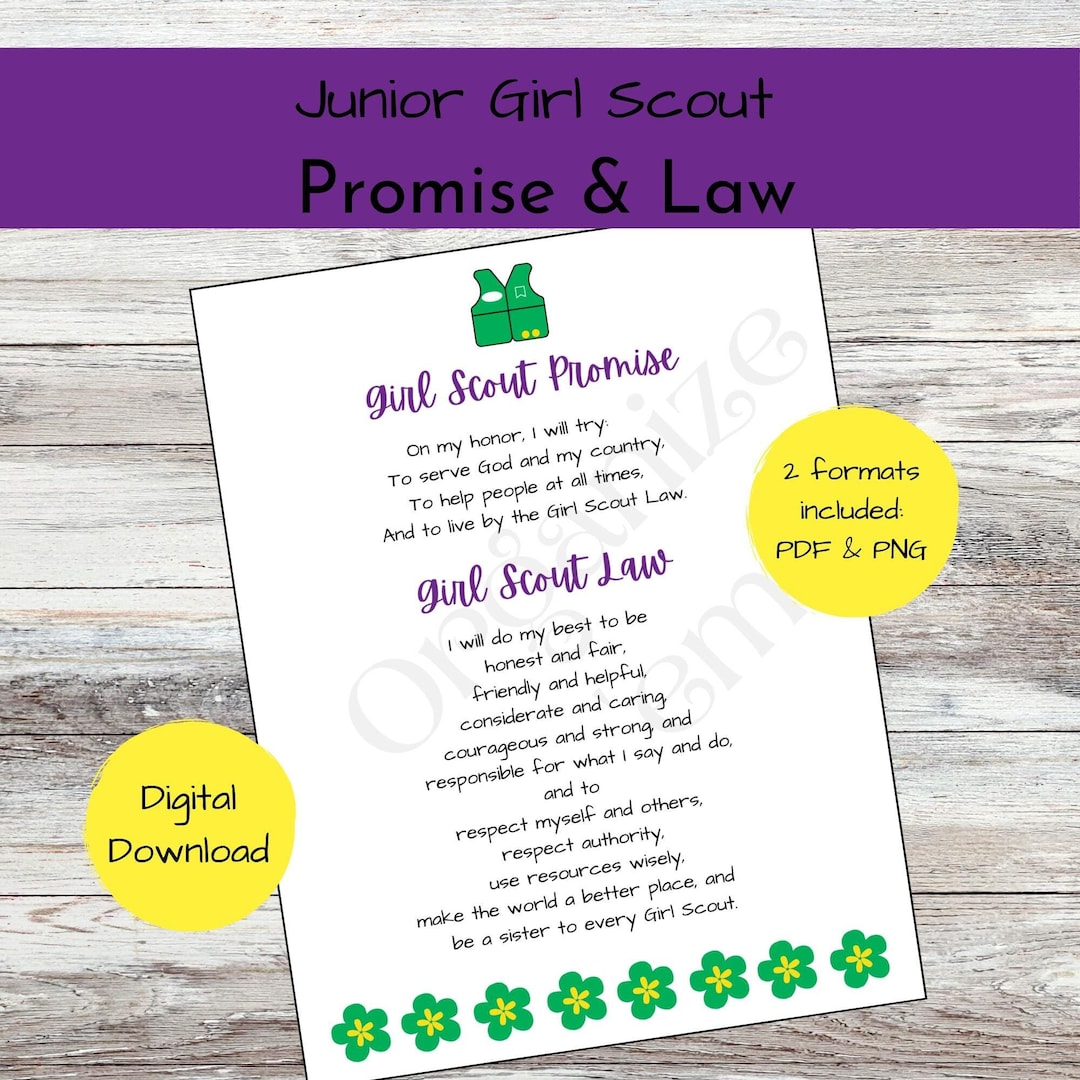 Girl Scout Promise & Law; Girl Scout Promise; Girl Scout Law; Two ...