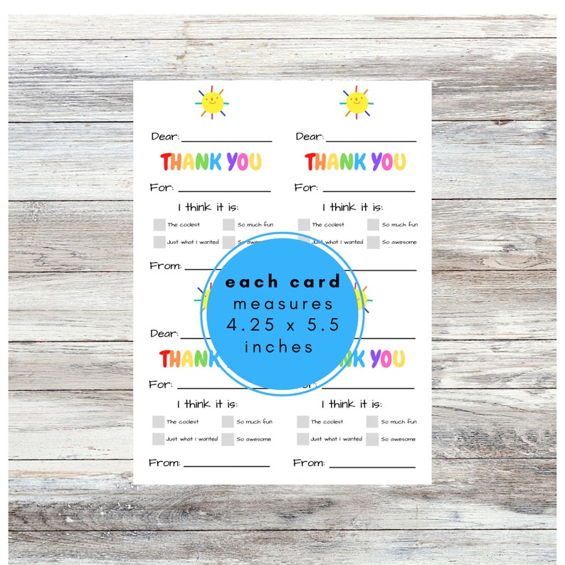 Printable Fill-in-the-blank Thank You Cards for Kids - Birthday Party ...