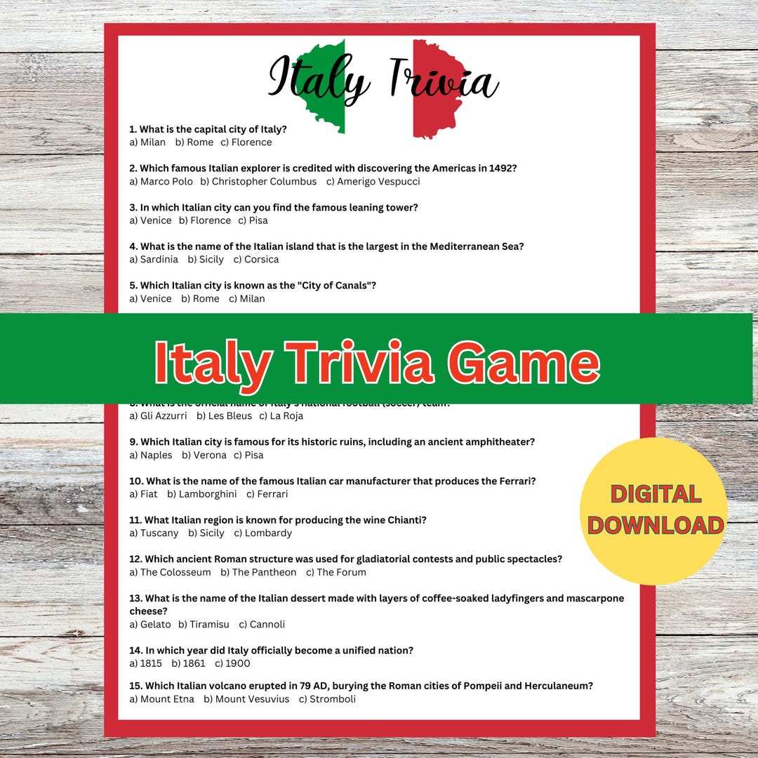 Italy Trivia Game, Italian Quiz, Italy Travel Game, Italian Trivia Quiz ...