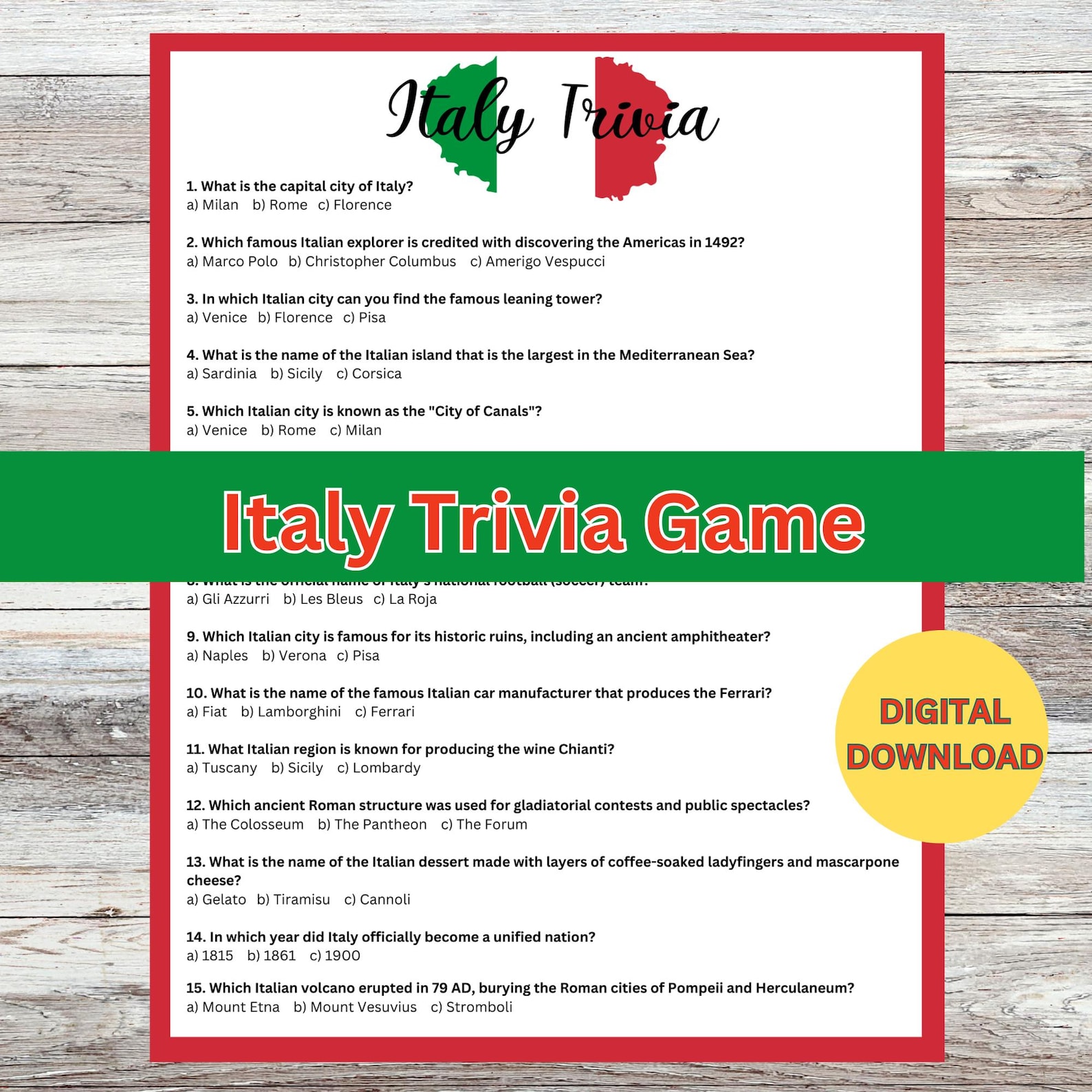Italy Trivia Game, Italian Quiz, Italy Travel Game, Italian Trivia Quiz ...