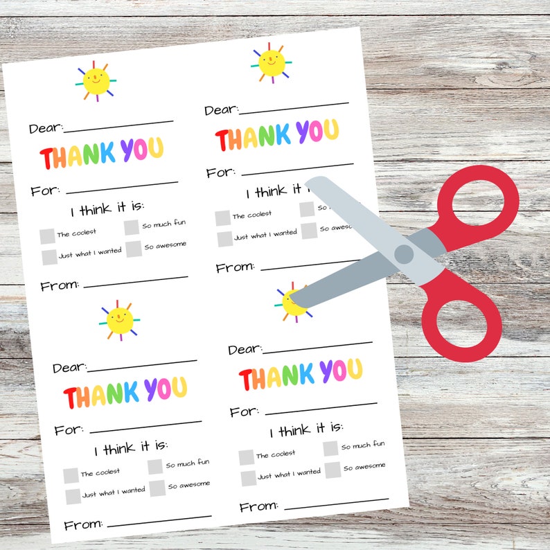 Printable Fill-in-the-blank Thank You Cards for Kids - Birthday Party ...