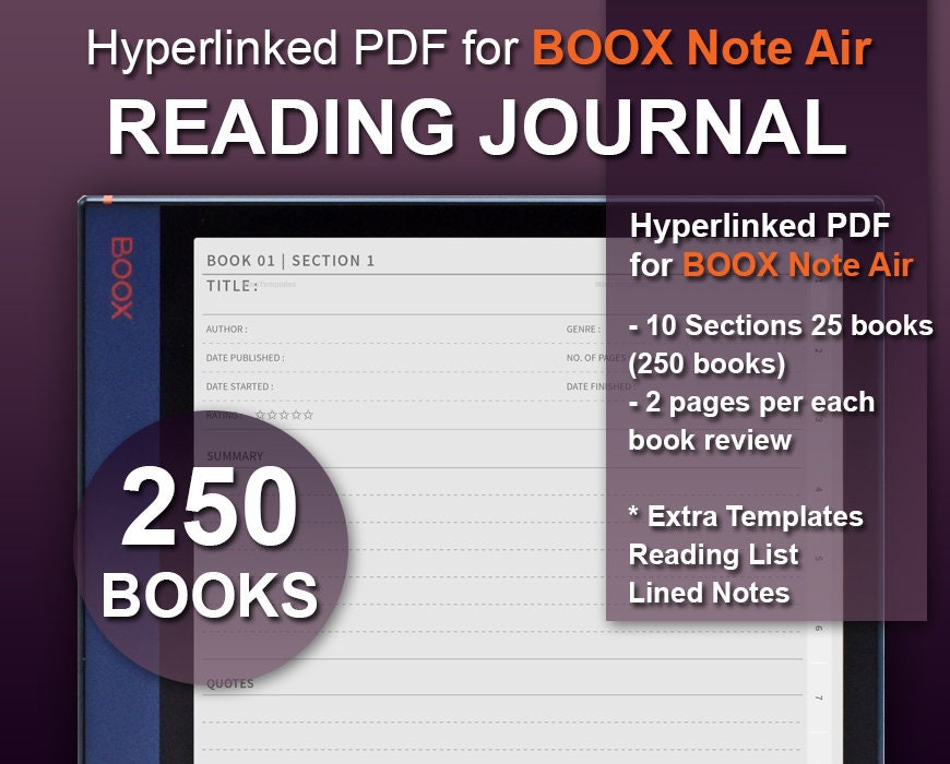 Boox Note Air Templates Reading Digital Planner Instant - Etsy