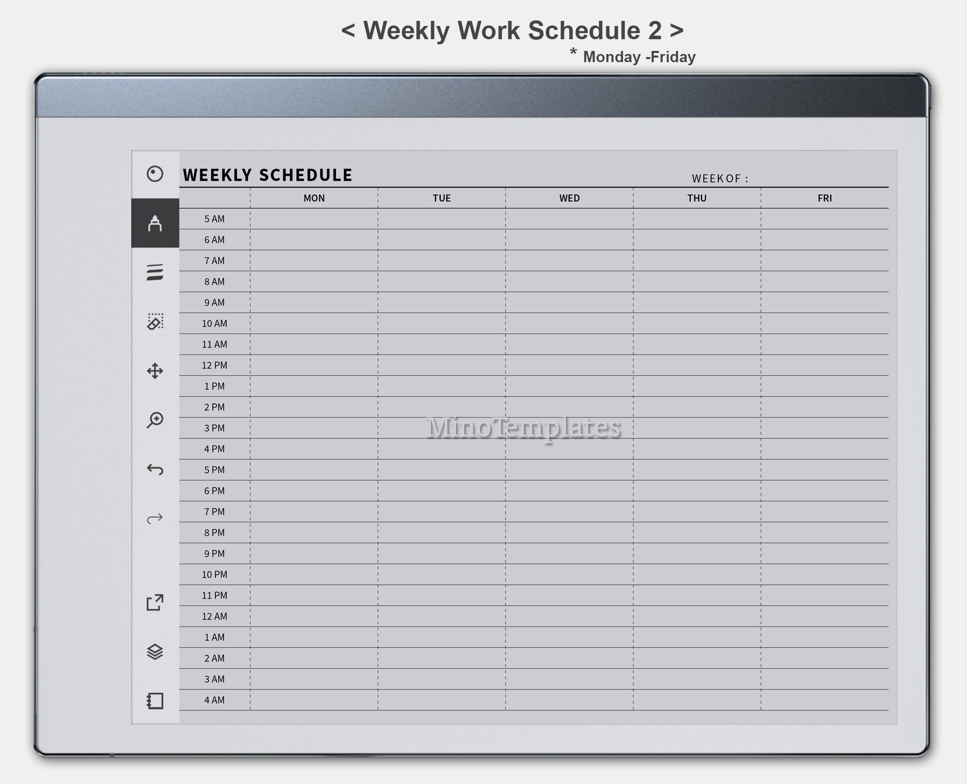 Work Schedule Mon-Fri Weekly Planner reMarkable 2 Templates | Etsy
