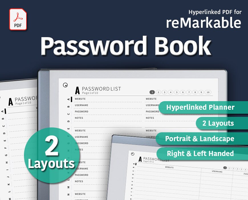 Digital Password Keeper Remarkable 2 Remarkable 2 Templates Instant ...