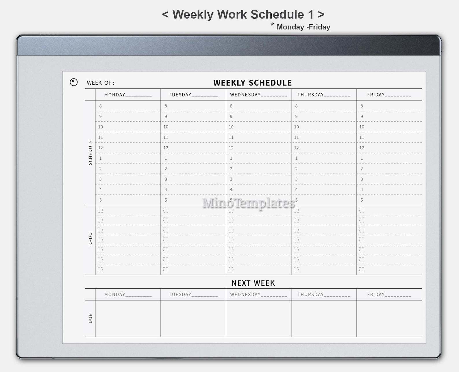 Work Schedule Mon-Fri Weekly Planner reMarkable 2 Templates | Etsy