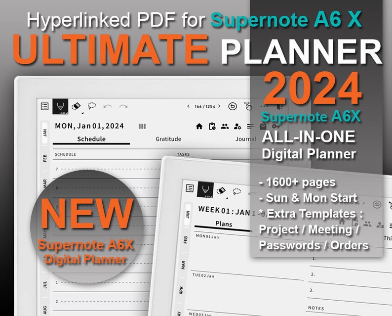 Supernote A6X Templates, 2024 Digital Planner, SN A6X Daily Templates ...