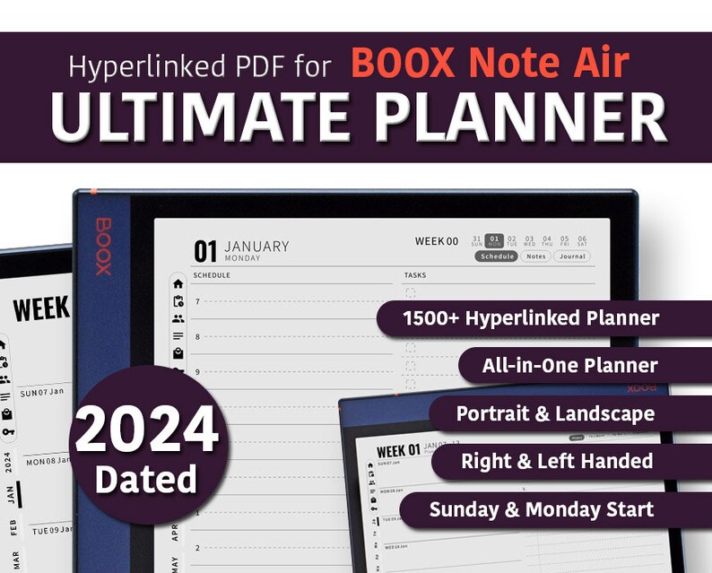 Boox Note Air Templates, 2024 Digital Planner, All-in-one Daily Planner ...