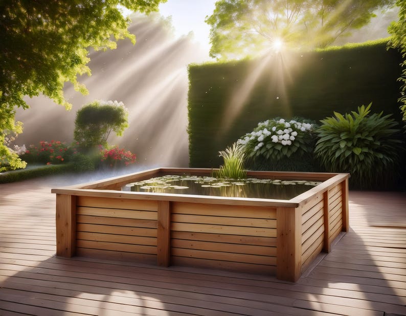 Plans for USA Version (inches) Raised Wooden Garden Pond 7ft 10" X 7ft ...