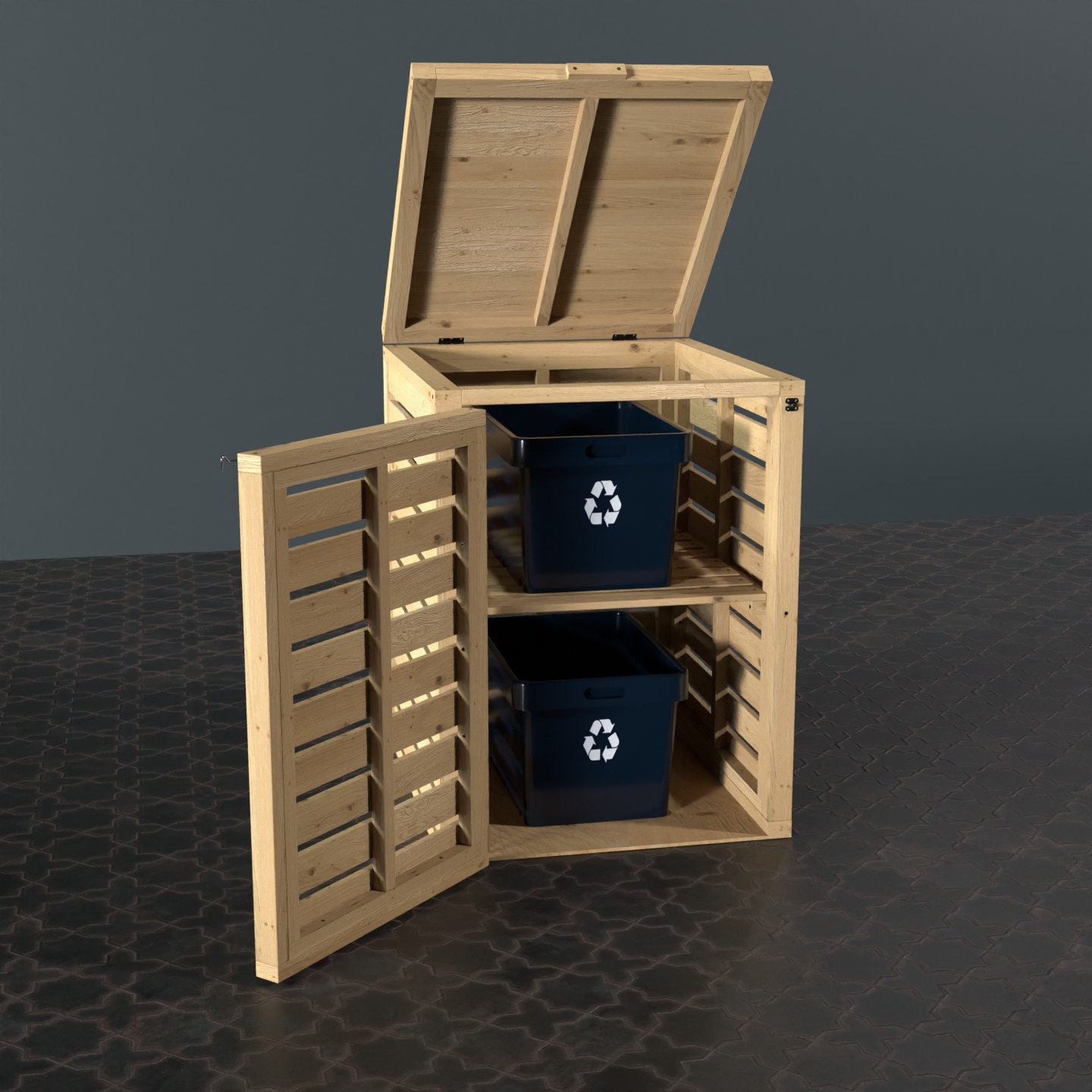 Single Garbage Trash Wheelie Bin Store 96gal 64 Gal and 35gal Woodwork ...