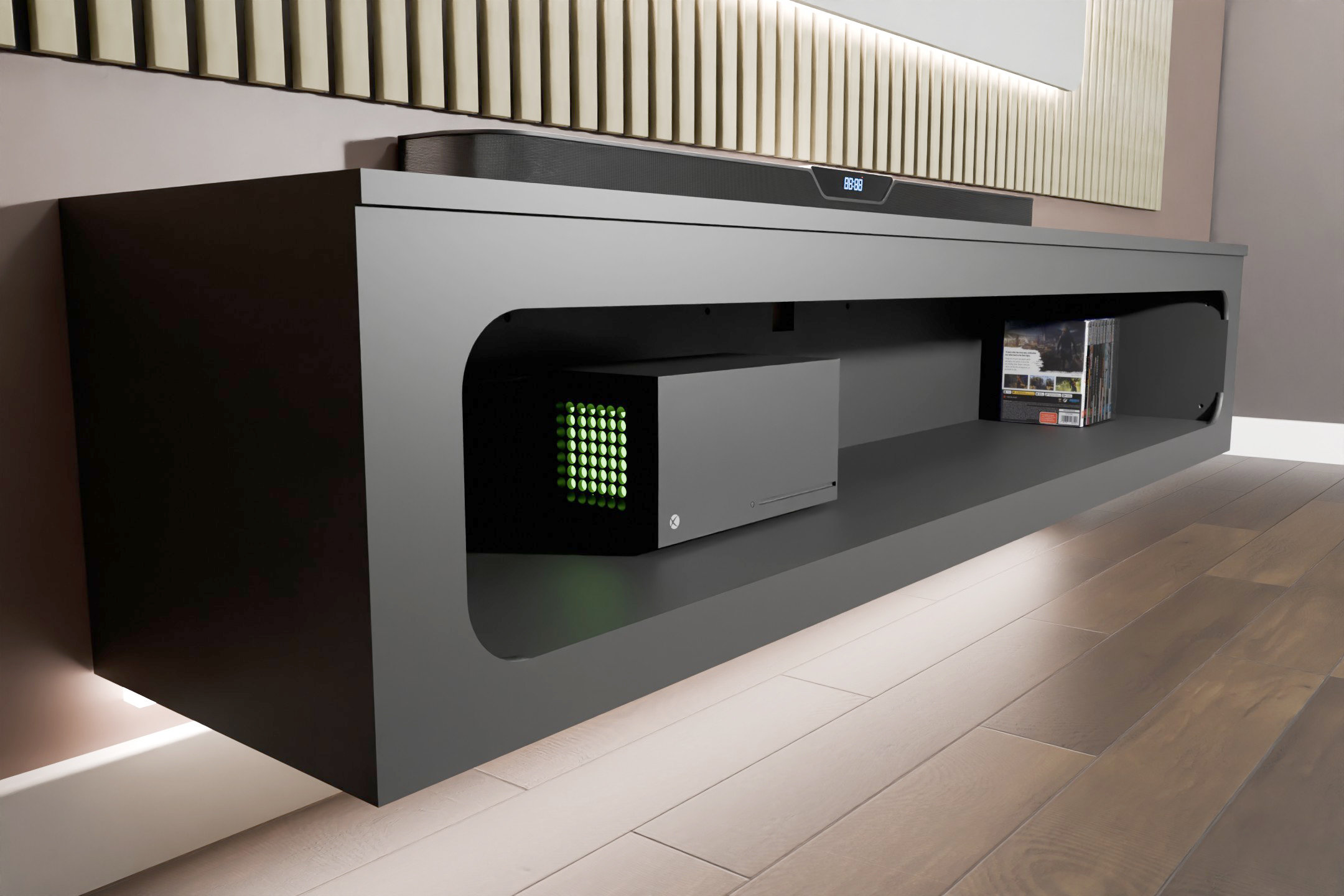 Floating Media Bench for Media Wall Step by Step Plans to DIY Build ...