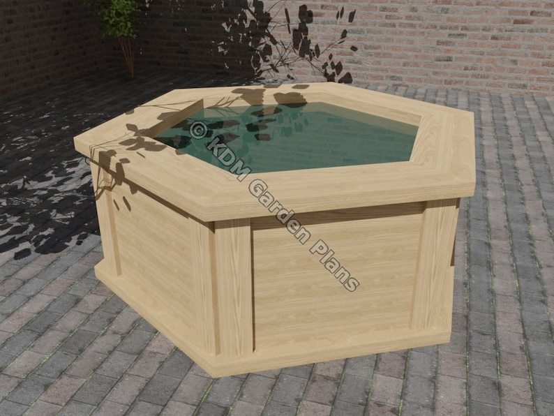 Hexagonal Raised Wooden Garden Patio Fish Pond or Planter 370 Litre ...