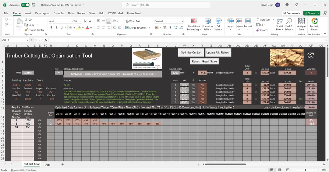 Microsoft Excel Cut List Optimiser Tool V2a for Woodworkers (excel Download) Metric and Imperial ...