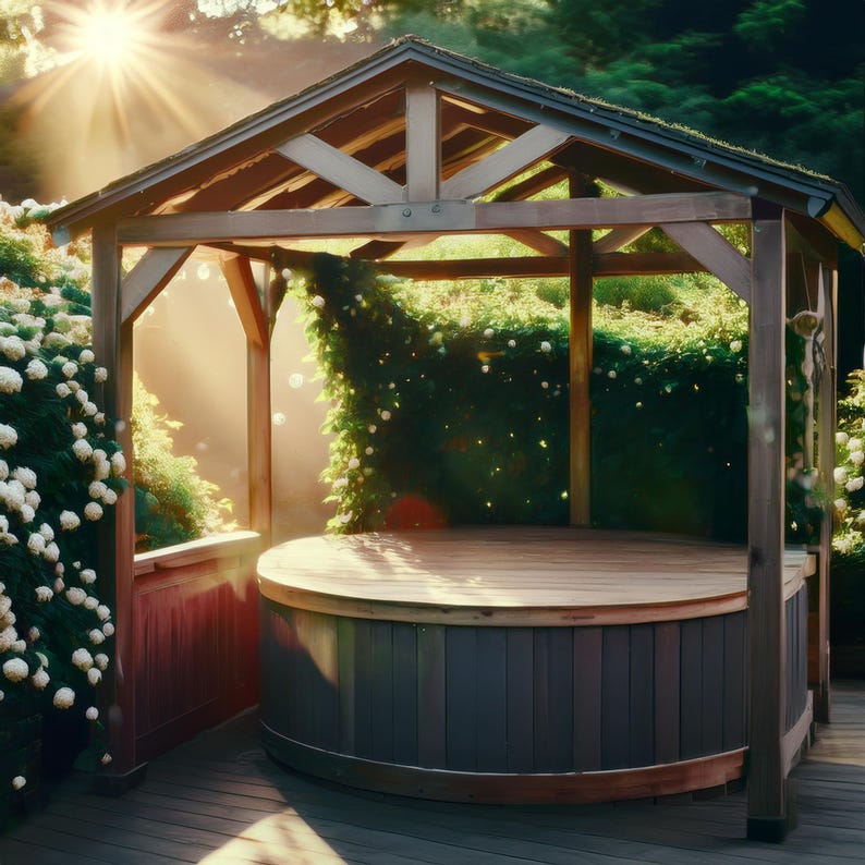 Plans for Outdoor Garden Spa or Hot Tub Shelter Build Plans Lazy Spa ...