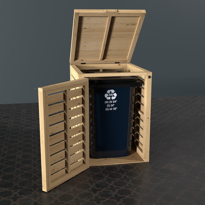 Single Garbage Trash Wheelie Bin Store 96gal 64 Gal and 35gal Woodwork ...