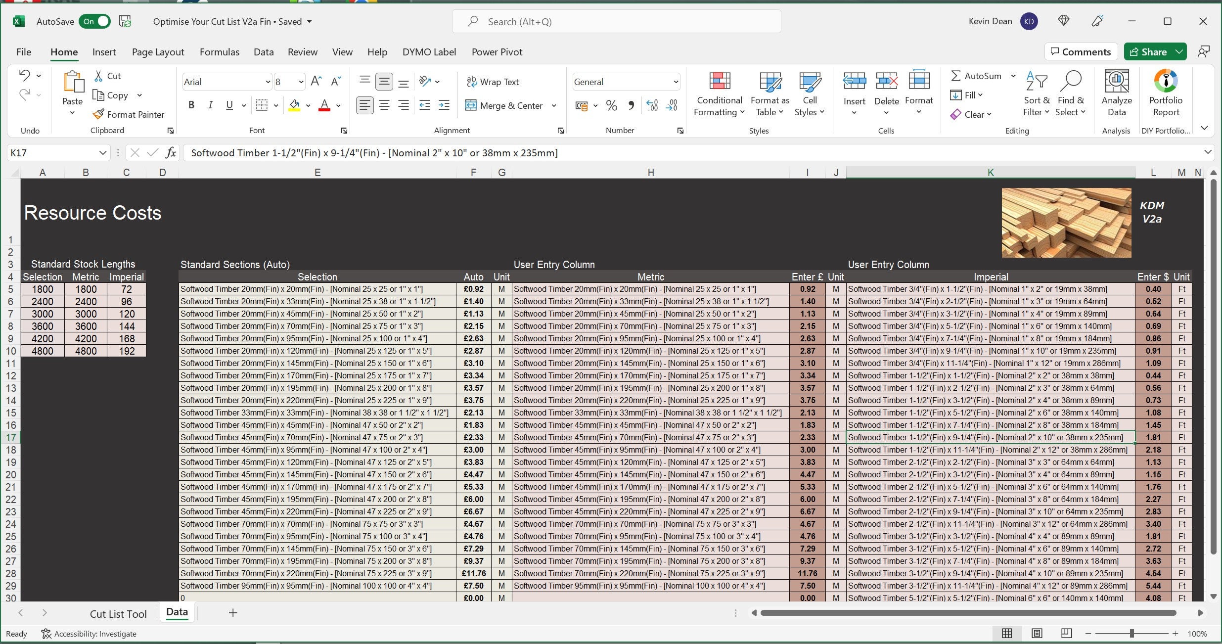 Microsoft Excel Cut List Optimiser Tool V2a for Woodworkers (excel ...