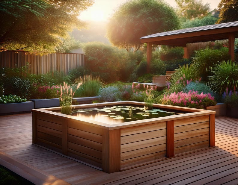 Plans for USA Version (inches) Raised Wooden Garden Pond 7ft 10" X 7ft ...