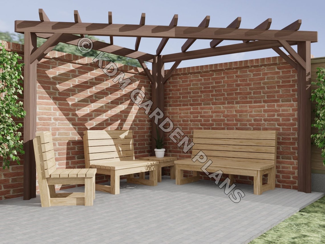 Wooden Garden Corner Pergola 3mx3m Slatted build Plans Only - Etsy Canada