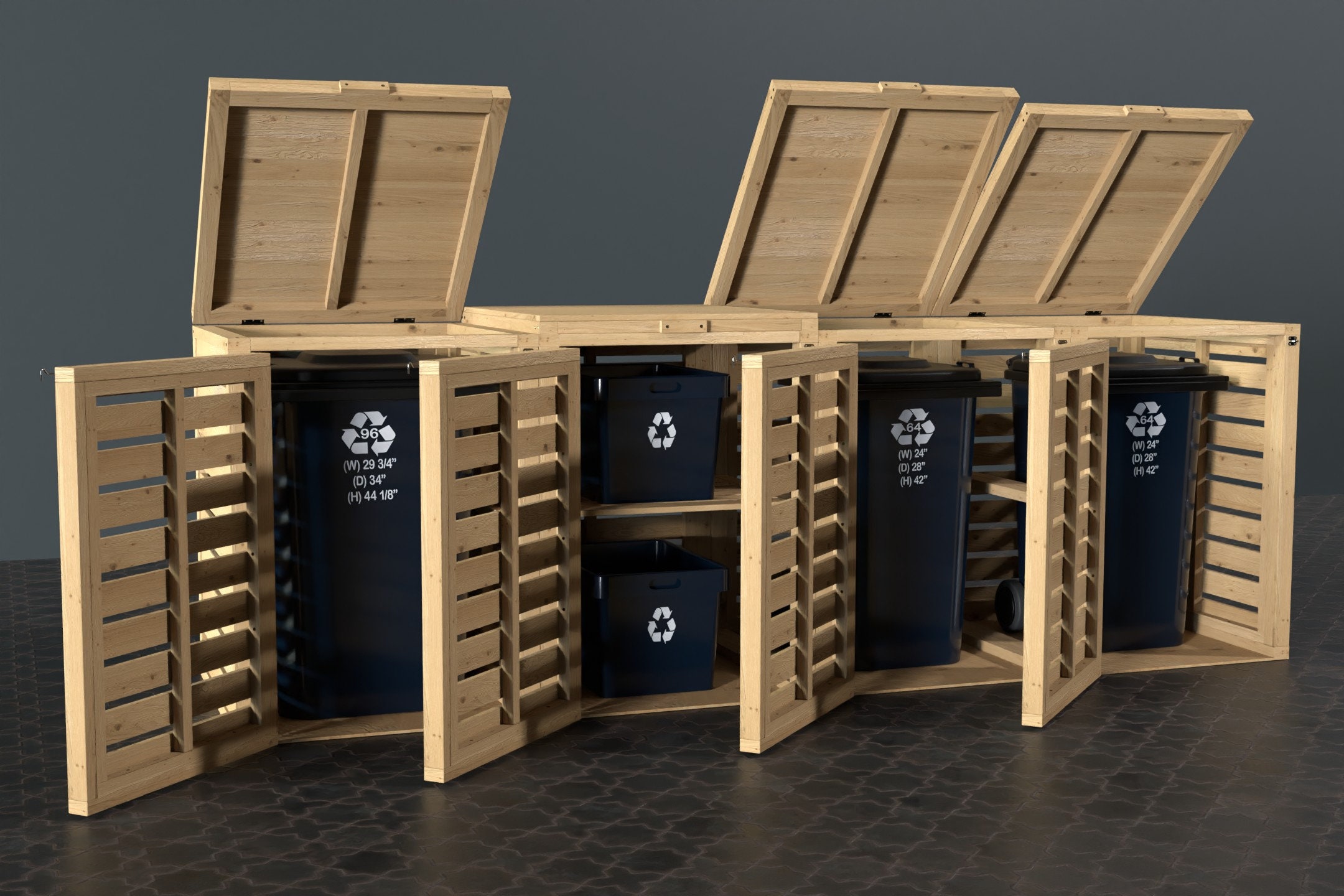 Plans for Quad Garbage Wheelie Bin Trash Store 96gal 64 Gal 35gal ...