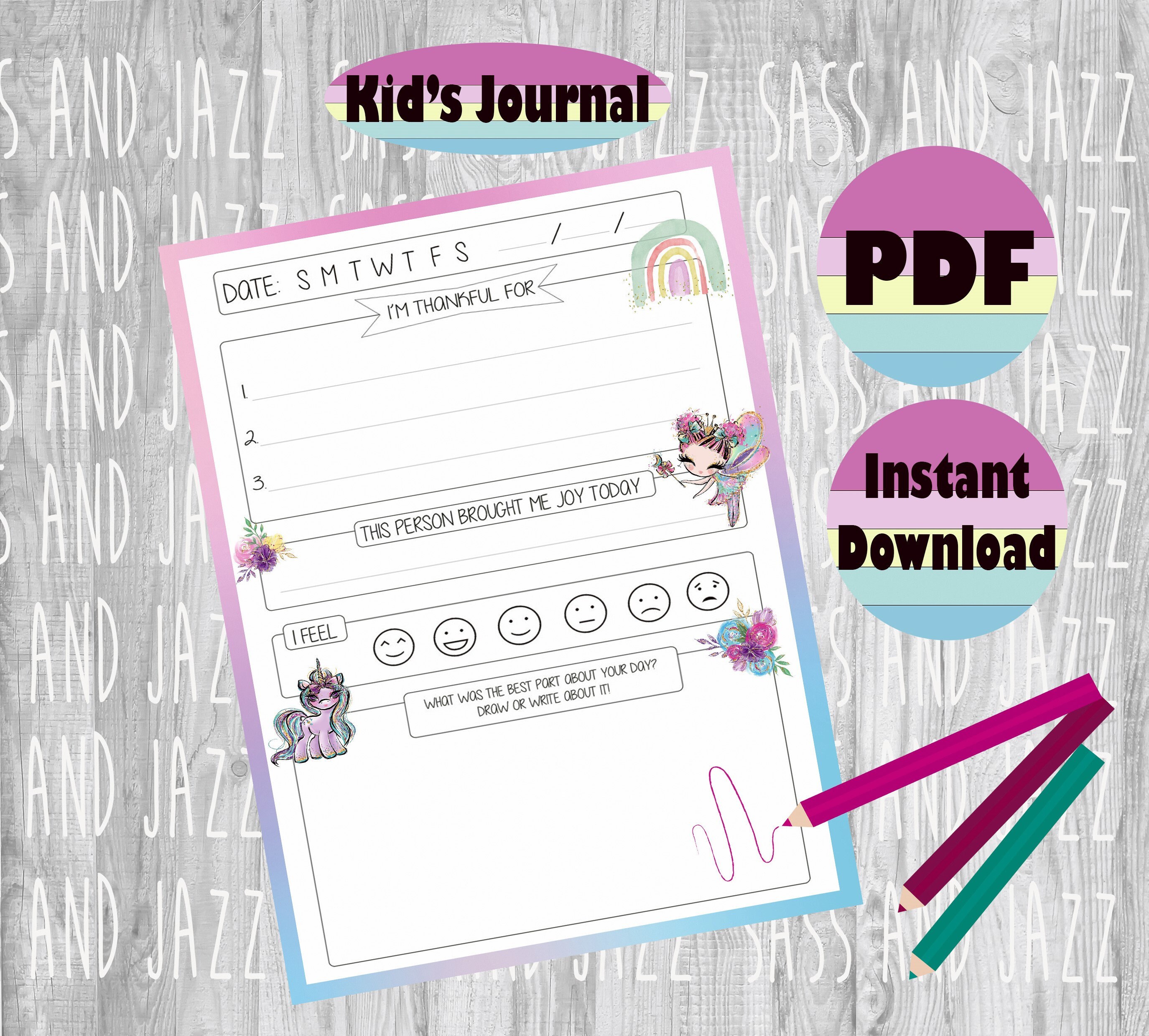 Kids Gratitude Journal / Daily Anxiety Diary / Journal Pages / | Etsy