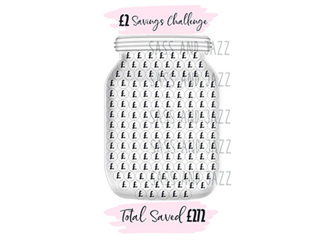 Two Pound Savings Challenge Tracker, Low Budget Savings Challenge, Cash ...