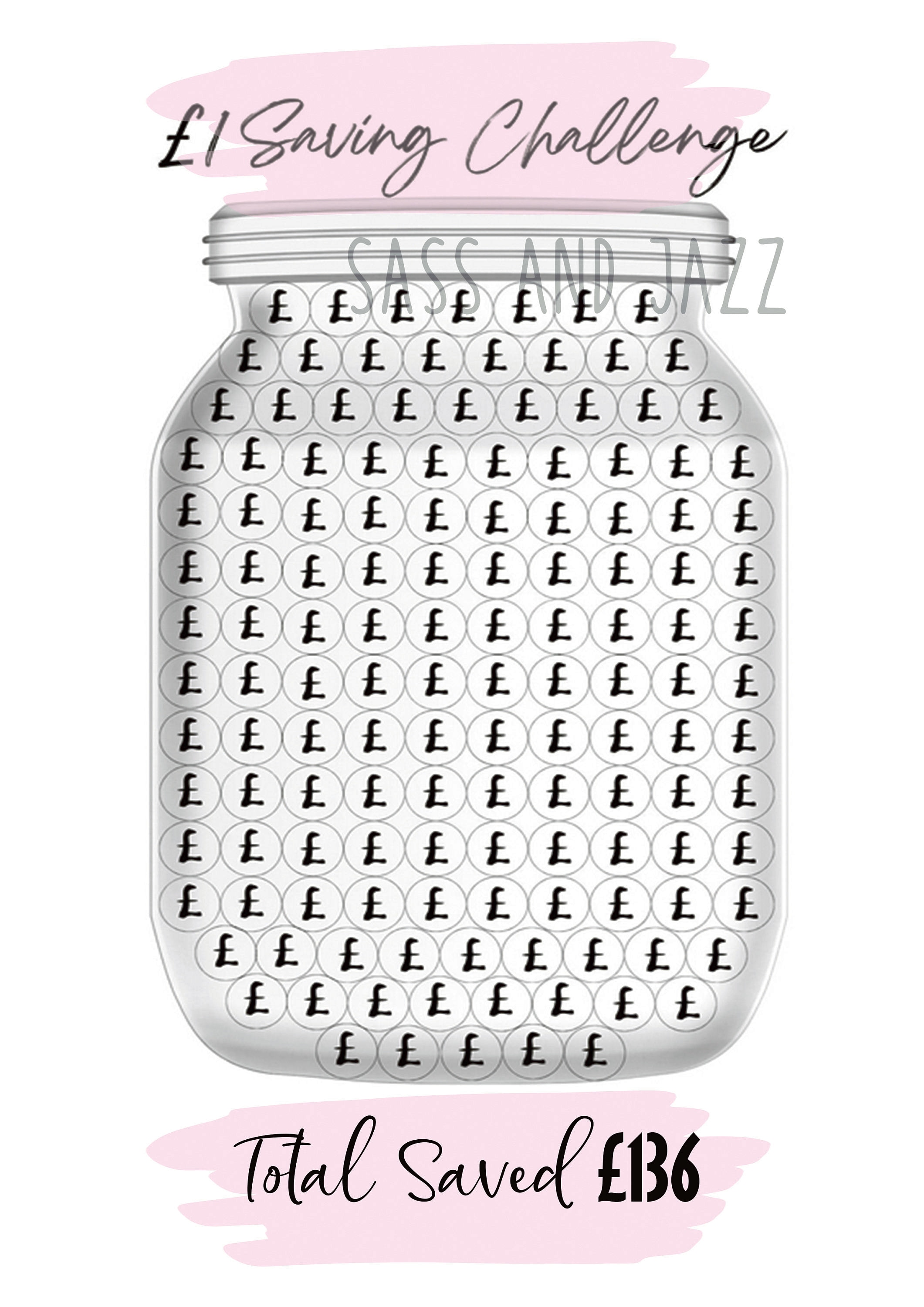 One Pound Savings Challenge Tracker, Low Budget Savings Challenge, Cash ...